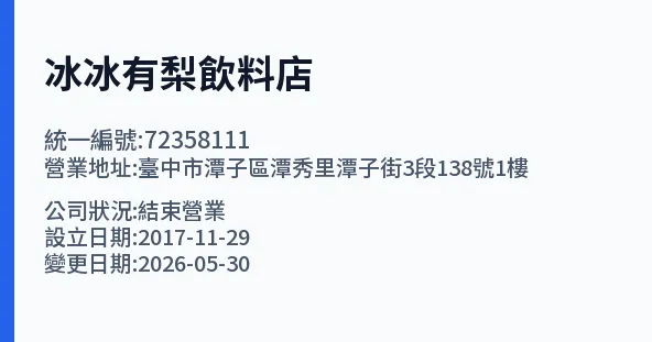 冰冰有梨飲料店的照片-統編 72358111(臺中市) 公司登記資料與營業項目詳細圖表