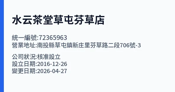 水云茶堂草屯芬草店的照片-統編 72365963(南投縣) 公司登記資料與營業項目詳細圖表