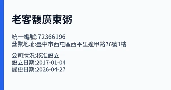 老客馥廣東粥的照片-統編 72366196(臺中市) 公司登記資料與營業項目詳細圖表