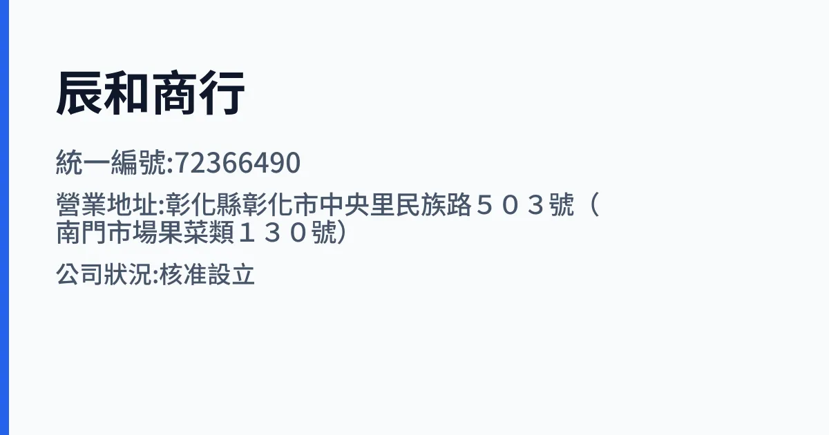 辰和商行 - 統編 72366490(彰化縣) 公司登記資料與營業項目詳細圖表