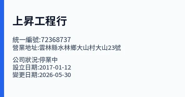 上昇工程行的照片-統編 72368737(雲林縣) 公司登記資料與營業項目詳細圖表