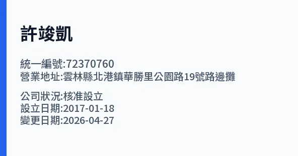 許竣凱的照片-統編 72370760(雲林縣) 公司登記資料與營業項目詳細圖表
