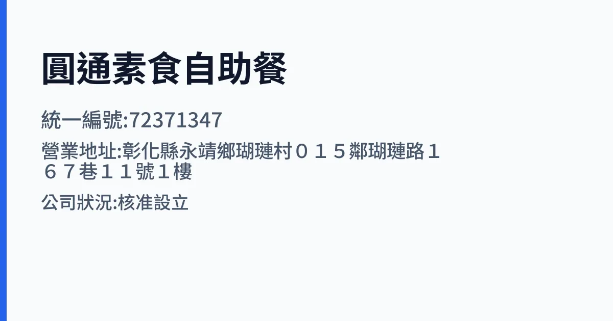 圓通素食自助餐 - 統編 72371347(彰化縣) 公司登記資料與營業項目詳細圖表