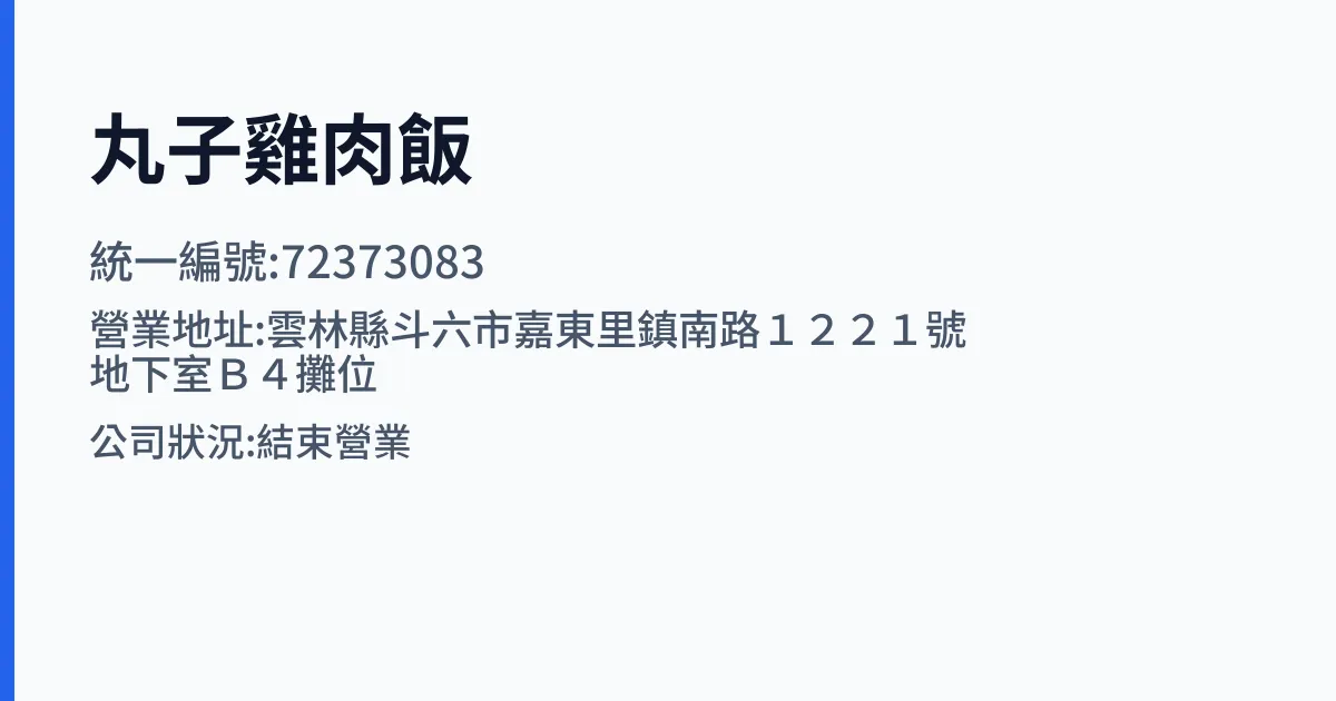 丸子雞肉飯 - 統編 72373083(雲林縣) 公司登記資料與營業項目詳細圖表
