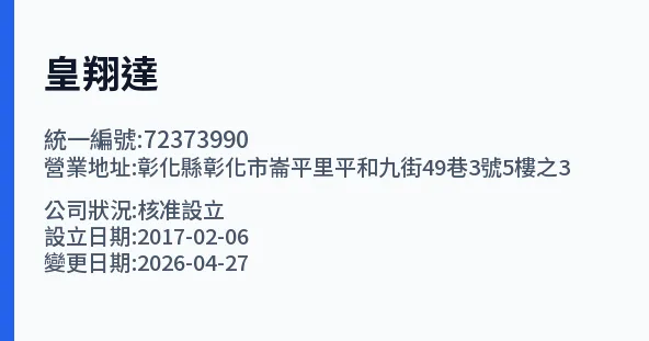 皇翔達的照片-統編 72373990(彰化縣) 公司登記資料與營業項目詳細圖表