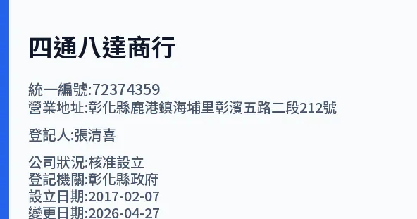 四通八達商行的照片-統編 72374359(彰化縣) 公司登記資料與營業項目詳細圖表