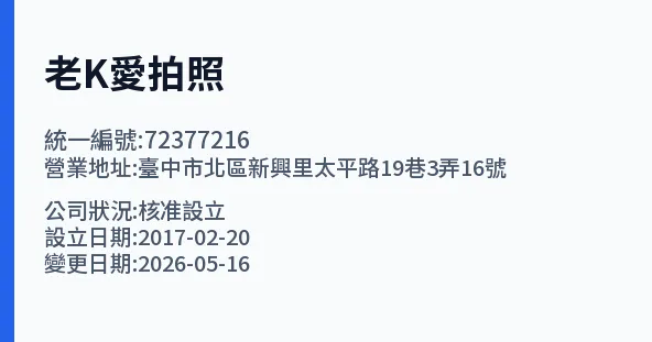 老K愛拍照的照片-統編 72377216(臺中市) 公司登記資料與營業項目詳細圖表