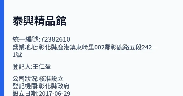 泰興精品館的照片-統編 72382610(彰化縣) 公司登記資料與營業項目詳細圖表