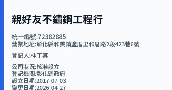 親好友不鏽鋼工程行的照片-統編 72382885(彰化縣) 公司登記資料與營業項目詳細圖表
