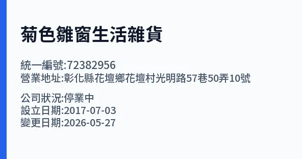 菊色雛窗生活雜貨的照片-統編 72382956(彰化縣) 公司登記資料與營業項目詳細圖表