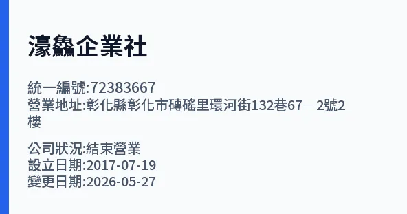 濠鱻企業社的照片-統編 72383667(彰化縣) 公司登記資料與營業項目詳細圖表