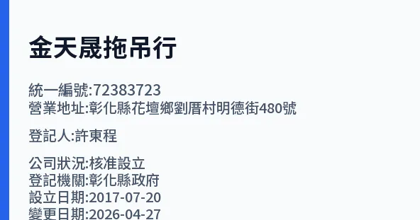 金天晟拖吊行的照片-統編 72383723(彰化縣) 公司登記資料與營業項目詳細圖表