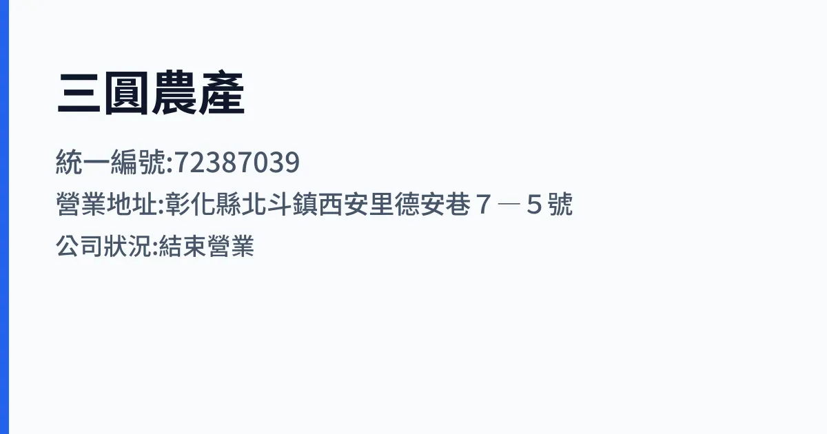 三圓農產 - 統編 72387039(彰化縣) 公司登記資料與營業項目詳細圖表