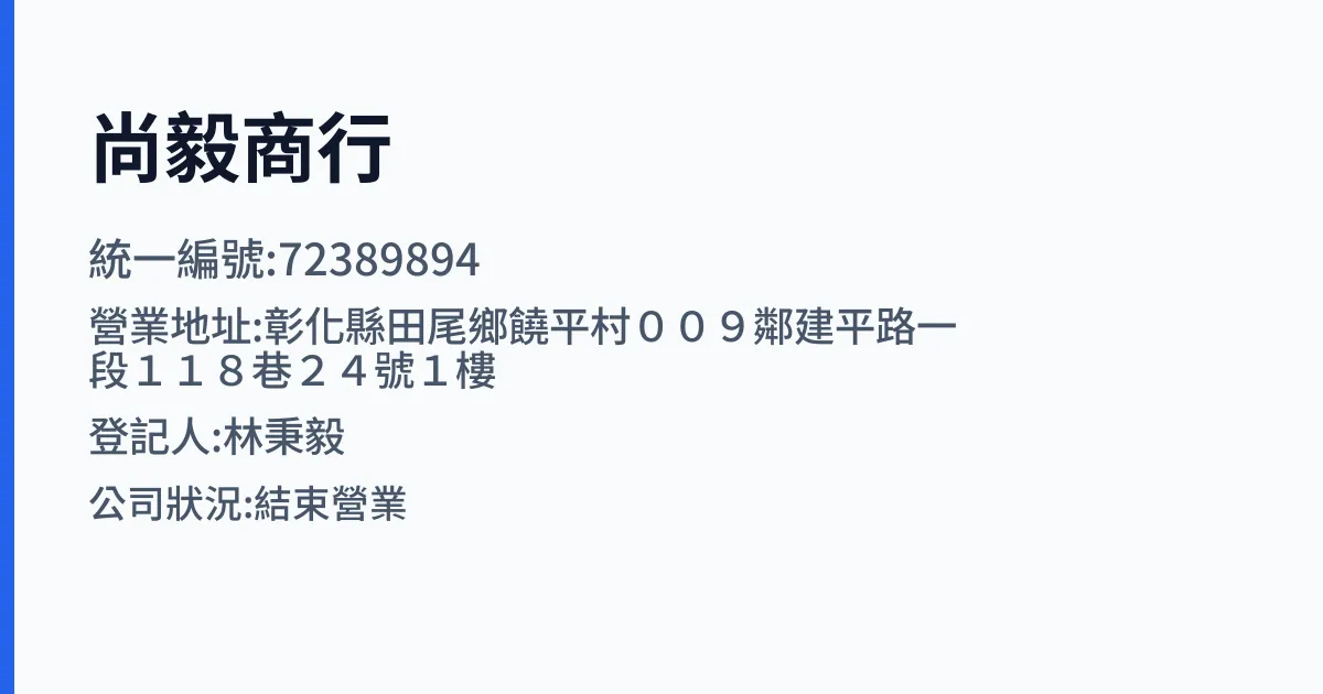 尚毅商行 - 統編 72389894(彰化縣) 公司登記資料與營業項目詳細圖表