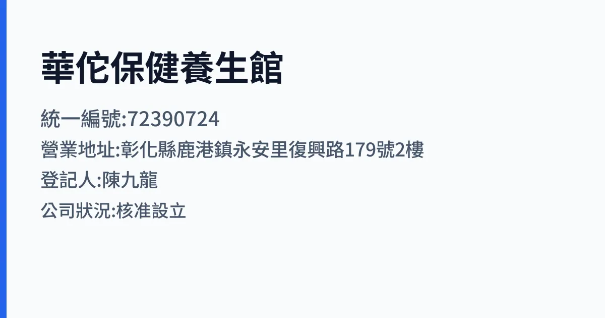 華佗保健養生館 - 統編 72390724(彰化縣) 公司登記資料與營業項目詳細圖表
