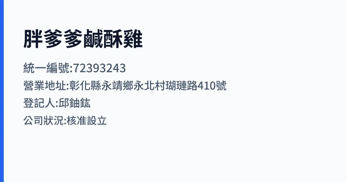胖爹爹鹹酥雞 - 統編 72393243（彰化縣） 公司登記資料與營業項目詳細圖表