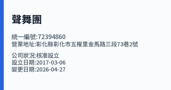 聲舞團的照片-統編 72394860(彰化縣) 公司登記資料與營業項目詳細圖表