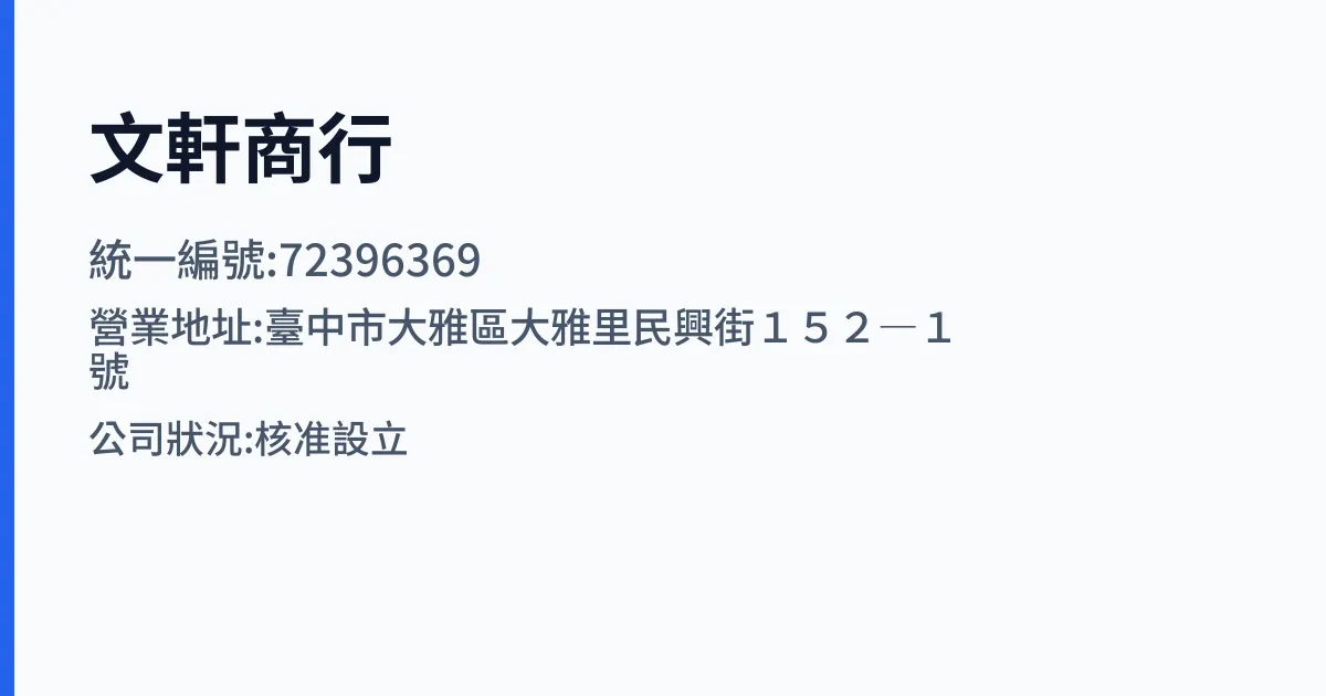 文軒商行 - 統編 72396369(臺中市) 公司登記資料與營業項目詳細圖表
