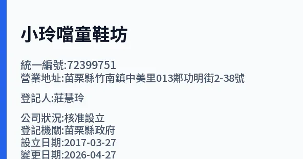 小玲噹童鞋坊的照片-統編 72399751(苗栗縣) 公司登記資料與營業項目詳細圖表