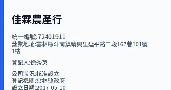 佳霖農產行的照片-統編 72401911(雲林縣) 公司登記資料與營業項目詳細圖表