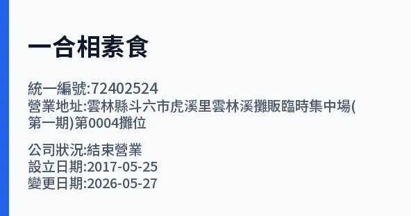 一合相素食的照片-統編 72402524(雲林縣) 公司登記資料與營業項目詳細圖表