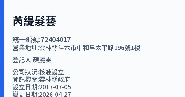 芮緹髮藝的照片-統編 72404017(雲林縣) 公司登記資料與營業項目詳細圖表