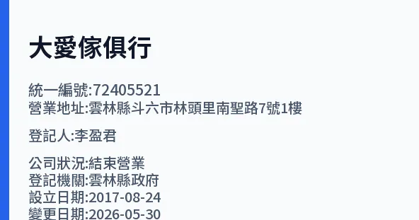 大愛傢俱行的照片-統編 72405521(雲林縣) 公司登記資料與營業項目詳細圖表