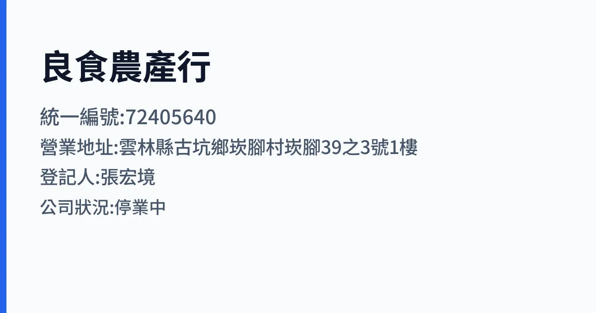 良食農產行 - 統編 72405640(雲林縣) 公司登記資料與營業項目詳細圖表