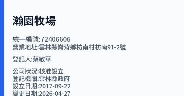 瀚園牧場的照片-統編 72406606(雲林縣) 公司登記資料與營業項目詳細圖表