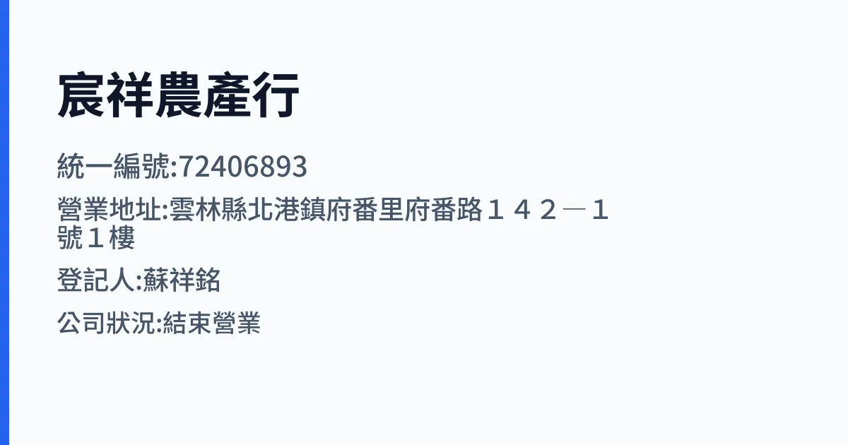 宸祥農產行 - 統編 72406893(雲林縣) 公司登記資料與營業項目詳細圖表