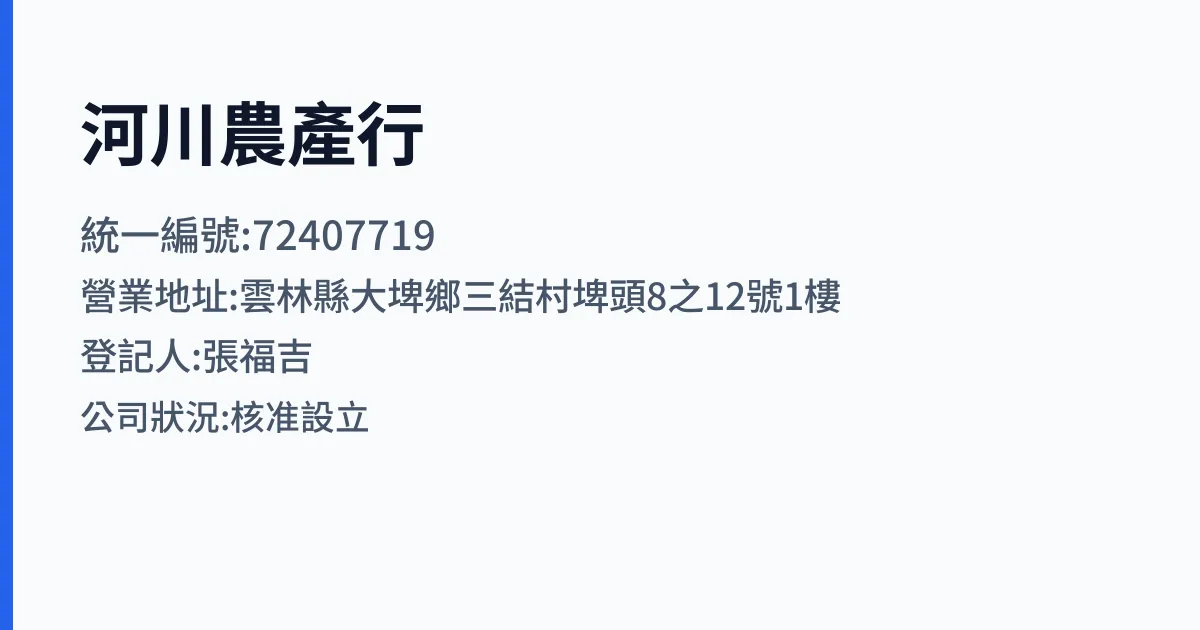 河川農產行 - 統編 72407719(雲林縣) 公司登記資料與營業項目詳細圖表