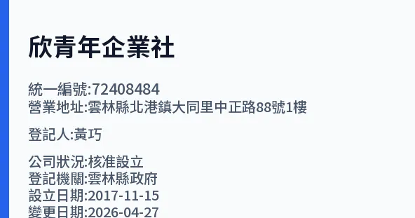 欣青年企業社的照片-統編 72408484(雲林縣) 公司登記資料與營業項目詳細圖表