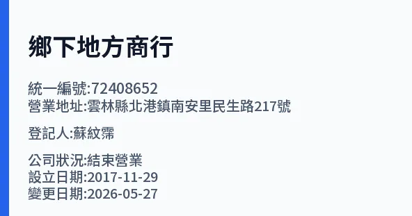 鄉下地方商行的照片-統編 72408652(雲林縣) 公司登記資料與營業項目詳細圖表
