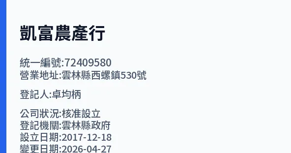 凱富農產行的照片-統編 72409580(雲林縣) 公司登記資料與營業項目詳細圖表