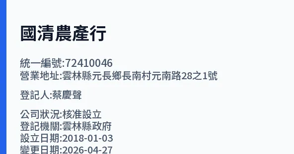 國清農產行的照片-統編 72410046(雲林縣) 公司登記資料與營業項目詳細圖表