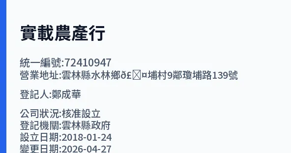實載農產行的照片-統編 72410947(雲林縣) 公司登記資料與營業項目詳細圖表