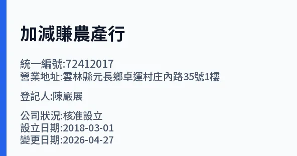 加減賺農產行的照片-統編 72412017(雲林縣) 公司登記資料與營業項目詳細圖表