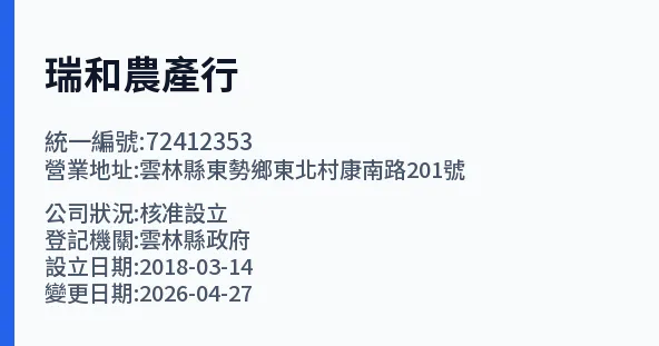 瑞和農產行的照片-統編 72412353(雲林縣) 公司登記資料與營業項目詳細圖表