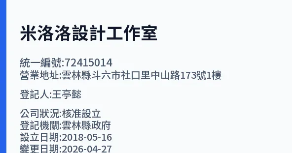 米洛洛設計工作室的照片-統編 72415014(雲林縣) 公司登記資料與營業項目詳細圖表