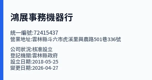 鴻展事務機器行的照片-統編 72415437(雲林縣) 公司登記資料與營業項目詳細圖表