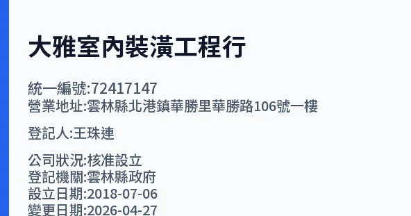 大雅室內裝潢工程行的照片-統編 72417147(雲林縣) 公司登記資料與營業項目詳細圖表