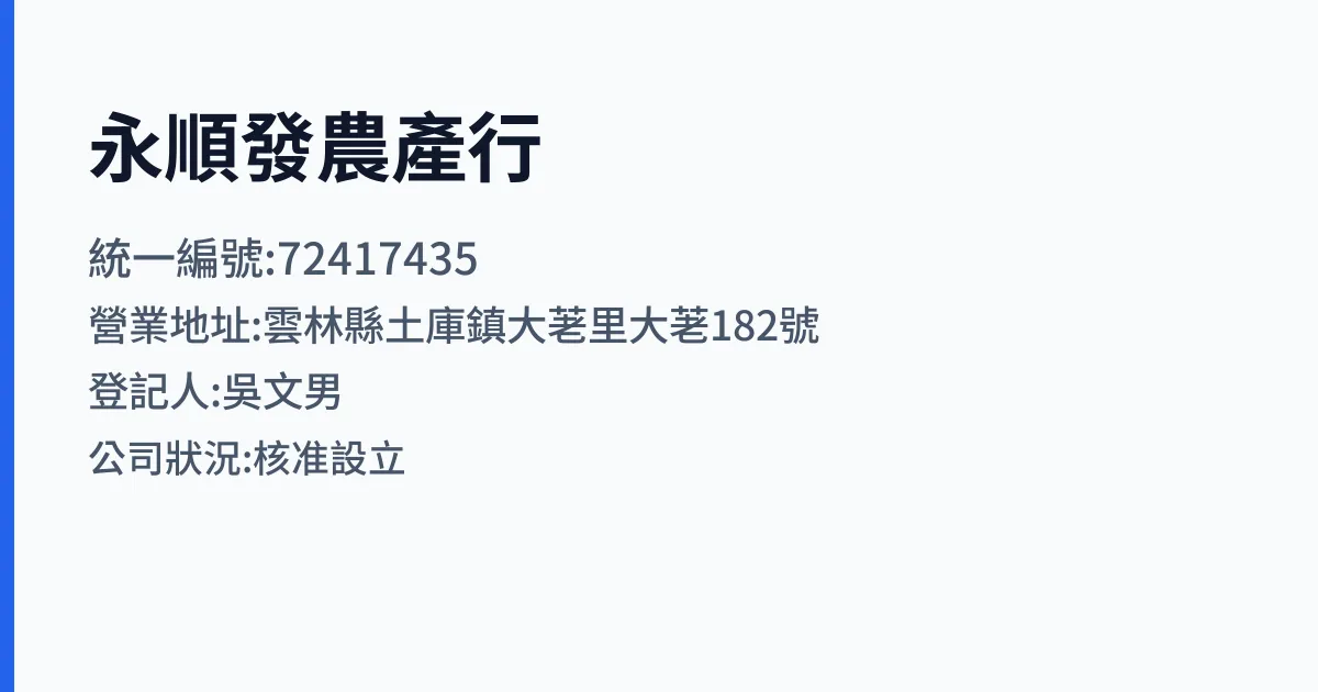 永順發農產行 - 統編 72417435(雲林縣) 公司登記資料與營業項目詳細圖表