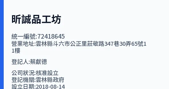 昕誠品工坊的照片-統編 72418645(雲林縣) 公司登記資料與營業項目詳細圖表
