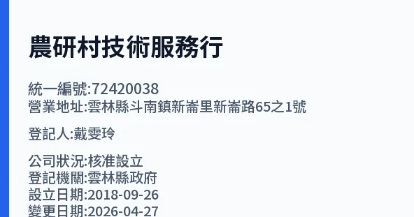 農研村技術服務行的照片-統編 72420038(雲林縣) 公司登記資料與營業項目詳細圖表