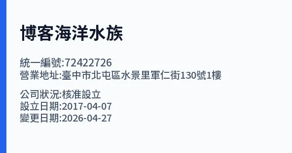 博客海洋水族的照片-統編 72422726(臺中市) 公司登記資料與營業項目詳細圖表