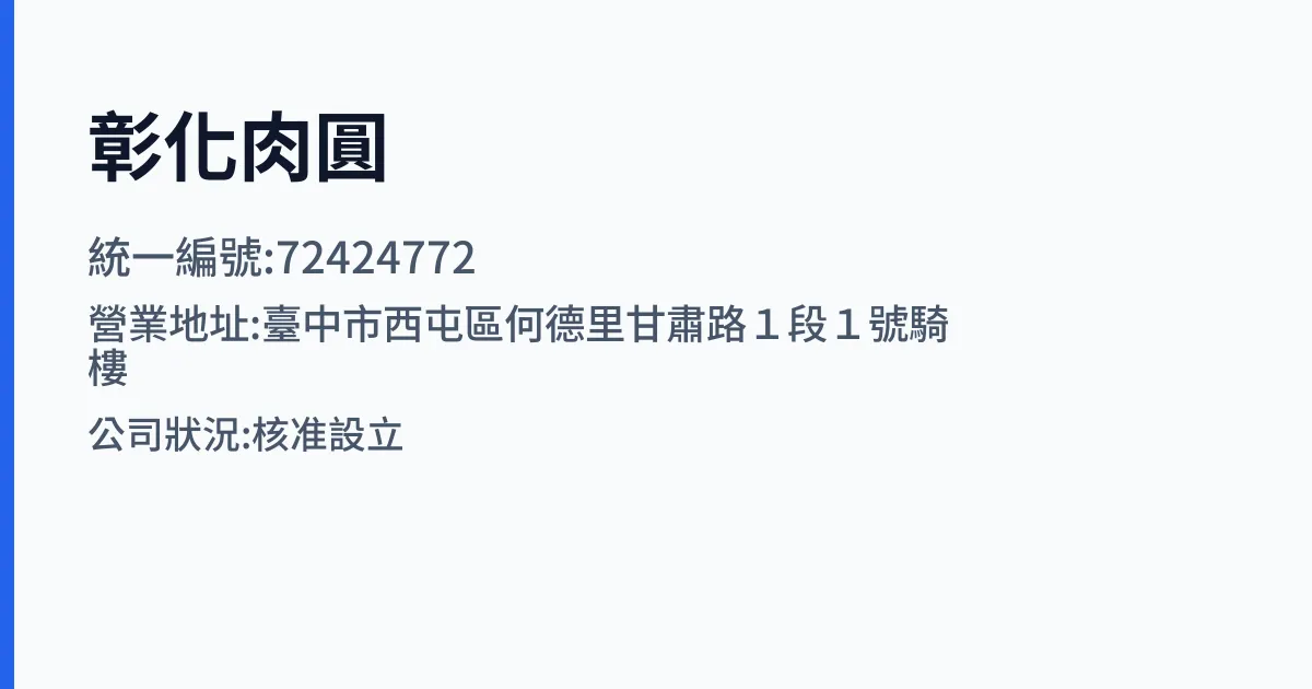 彰化肉圓 - 統編 72424772(臺中市) 公司登記資料與營業項目詳細圖表
