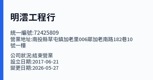 明澐工程行的照片-統編 72425809(南投縣) 公司登記資料與營業項目詳細圖表