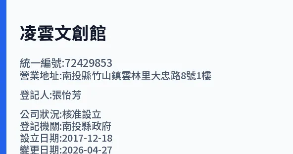 凌雲文創館的照片-統編 72429853(南投縣) 公司登記資料與營業項目詳細圖表