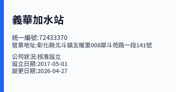 義華加水站的照片-統編 72433370(彰化縣) 公司登記資料與營業項目詳細圖表