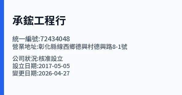 承鋐工程行的照片-統編 72434048(彰化縣) 公司登記資料與營業項目詳細圖表
